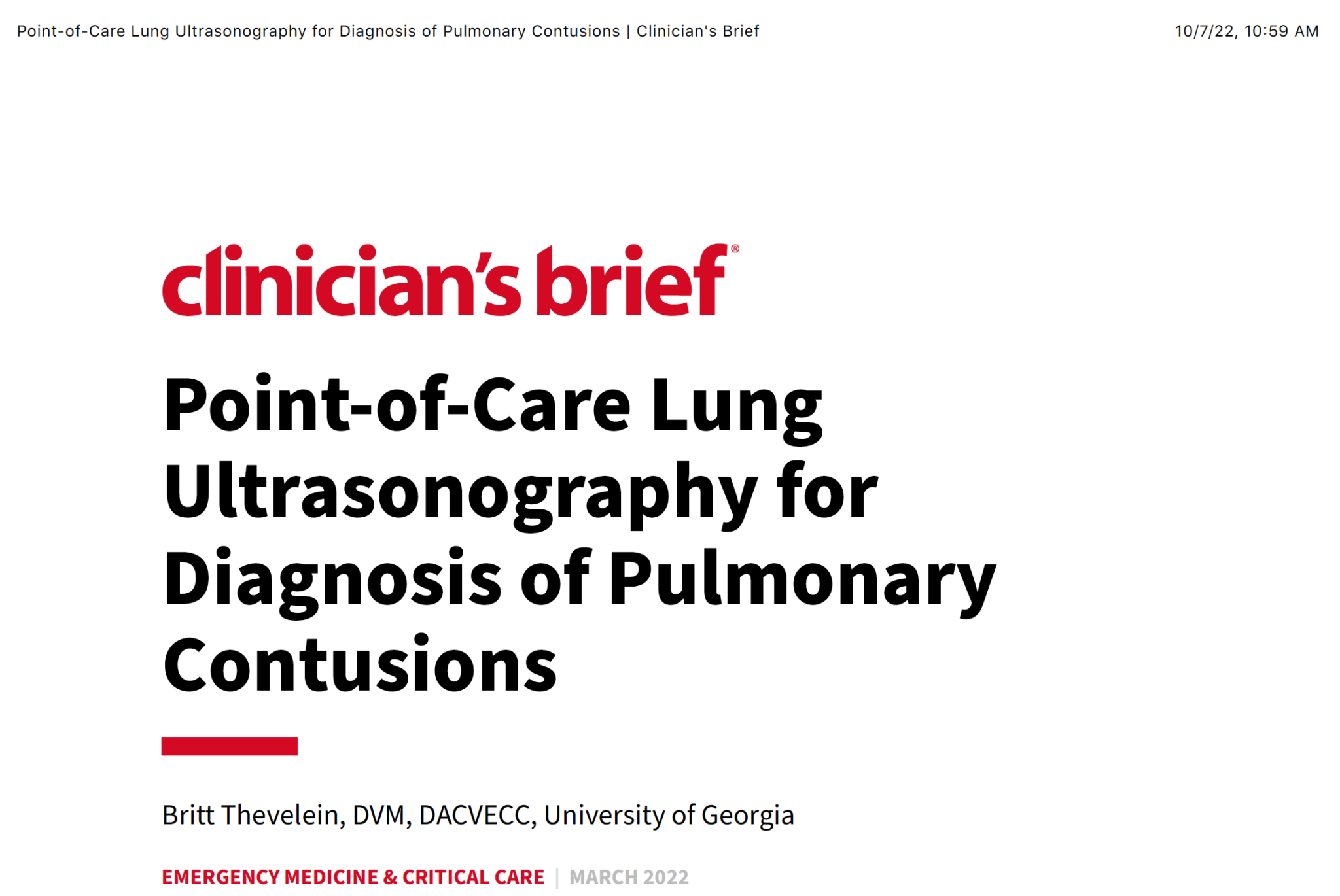 FASTVet Blog - Clinician's Brief: Pulmonary Contusions and the Use of ...